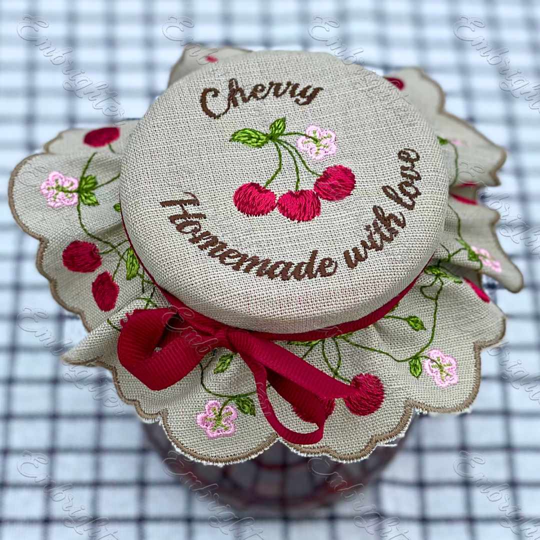ITH Cherry jam jar cover embroidery design, available in two sizes ...
