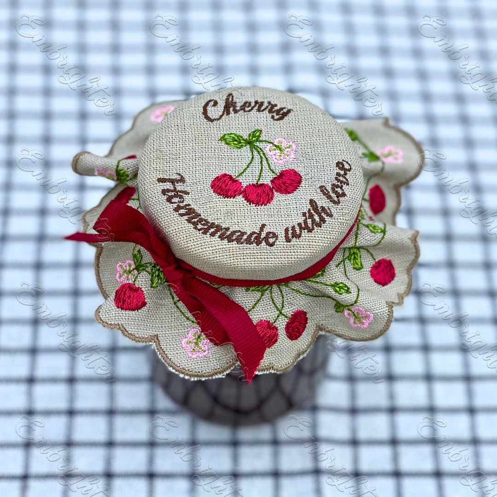 ITH Cherry jam jar cover embroidery design, available in two sizes ...