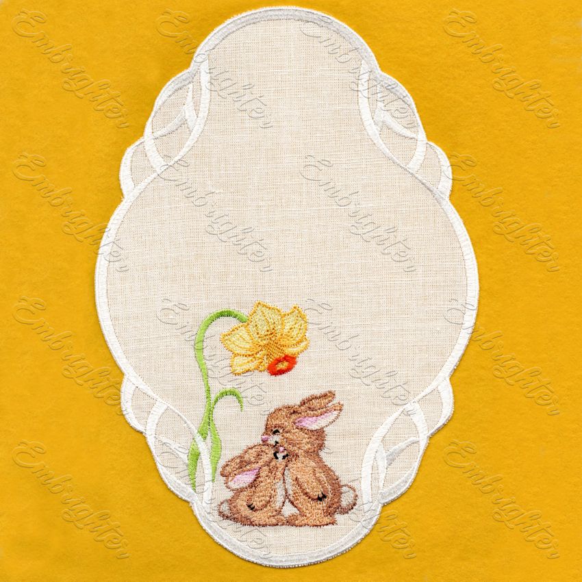 Daffodil with bunnies mini tablecloth ITH embroidery design – Embrighter
