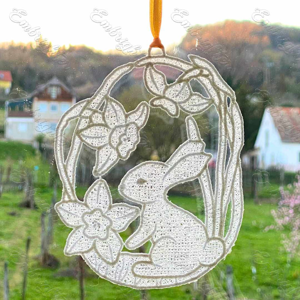 Easter Bunny with daffodils - Large FSL embroidery design – Embrighter