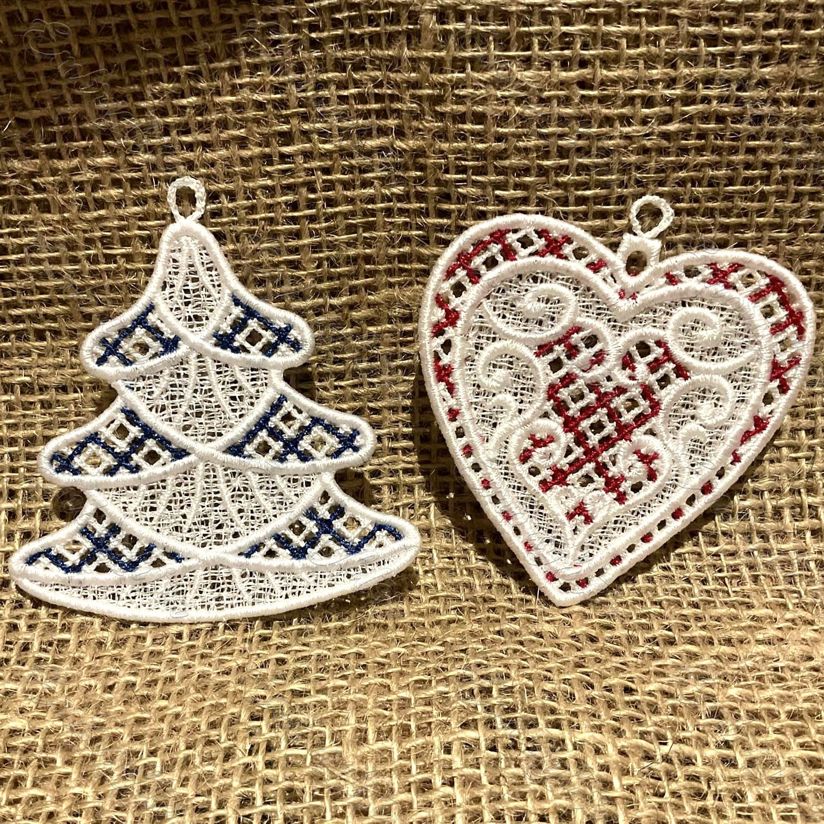 FSL gold and white christmas ornament embroidery design set II – Embrighter