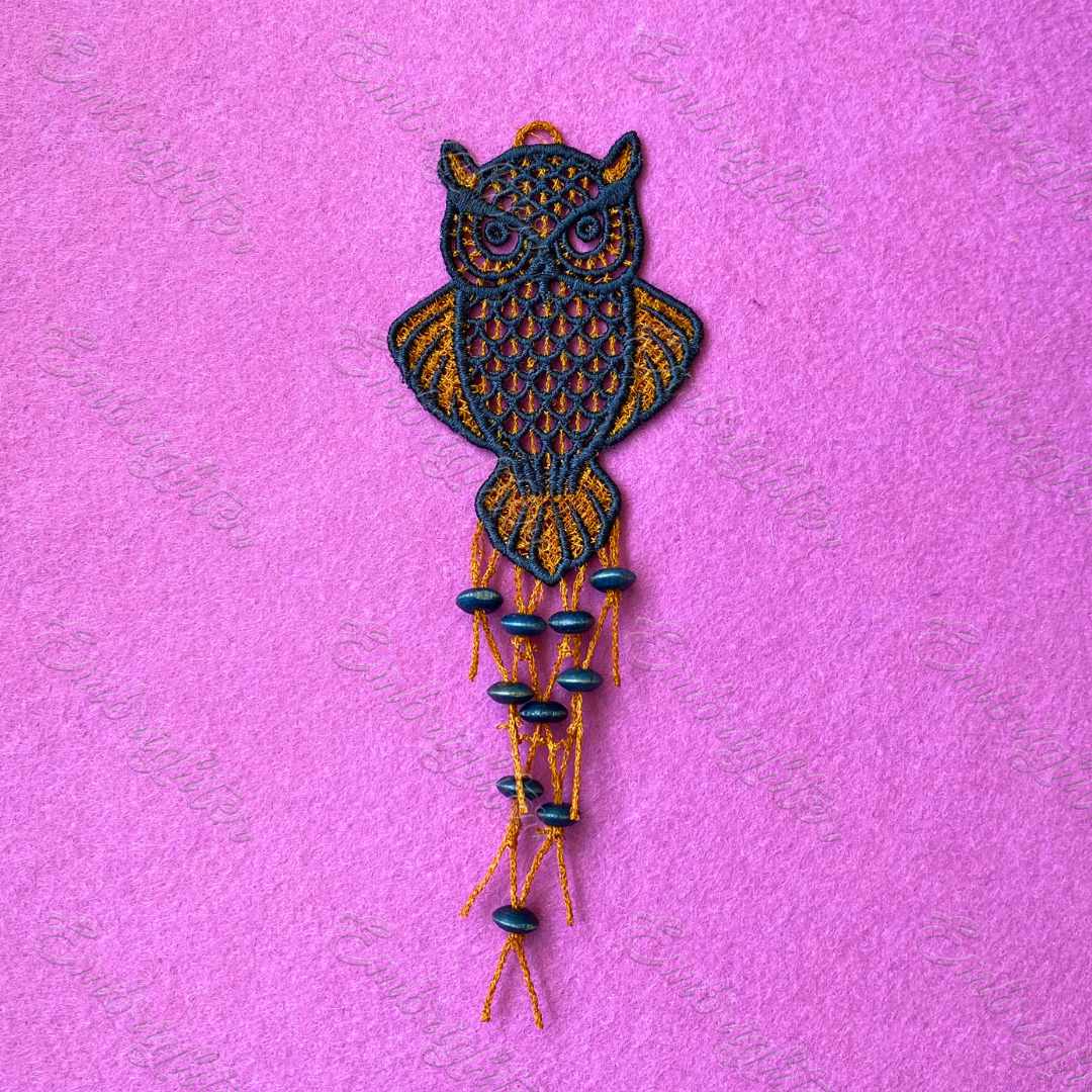 Free-standing lace owl embroidery design – Embrighter
