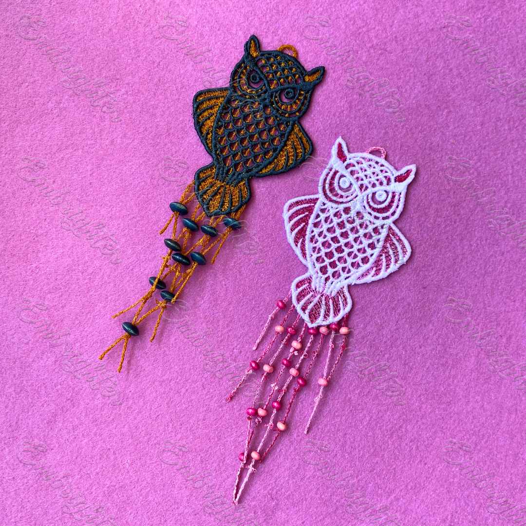 Free-standing lace owl embroidery design – Embrighter
