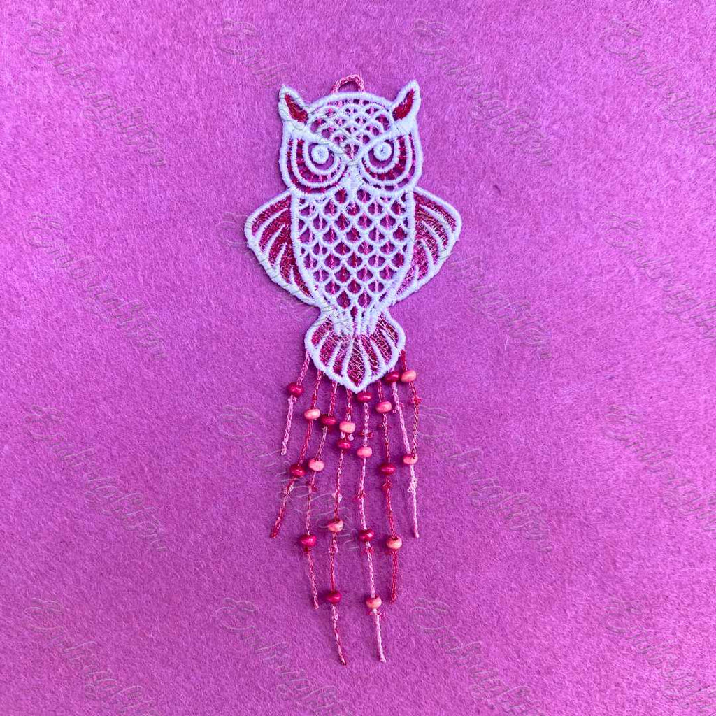 Free-standing lace owl embroidery design – Embrighter