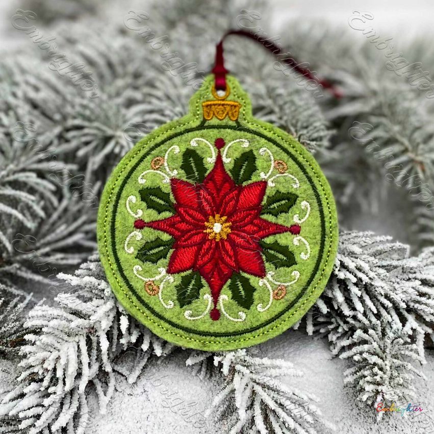 Holly Star Christmas Floral ornament ITH embroidery design Embrighter