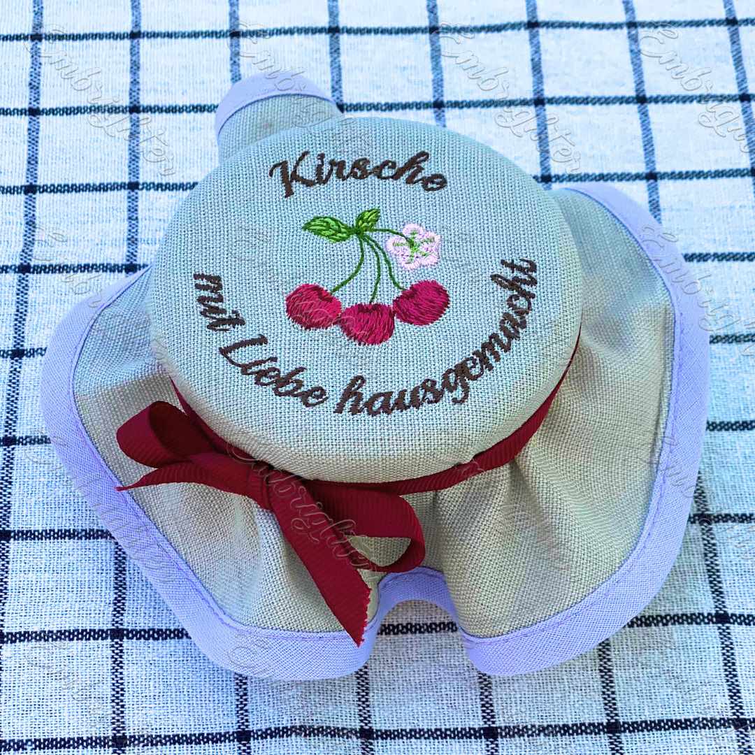 Kirsche jar lid cover embroidery design (DEUTSCH) – Embrighter