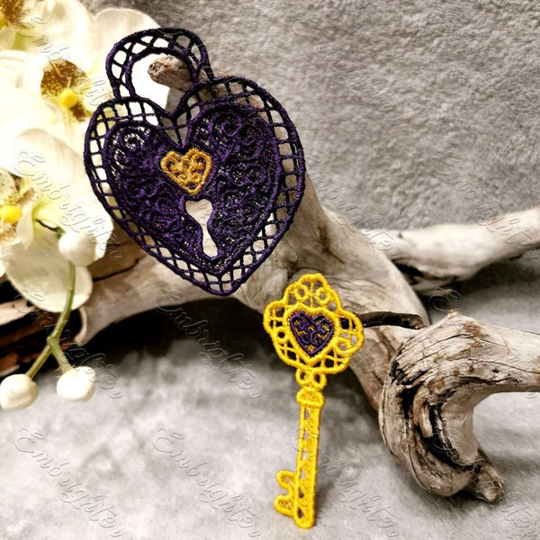 Free standing lace love lock with key machine embroidery design set ...