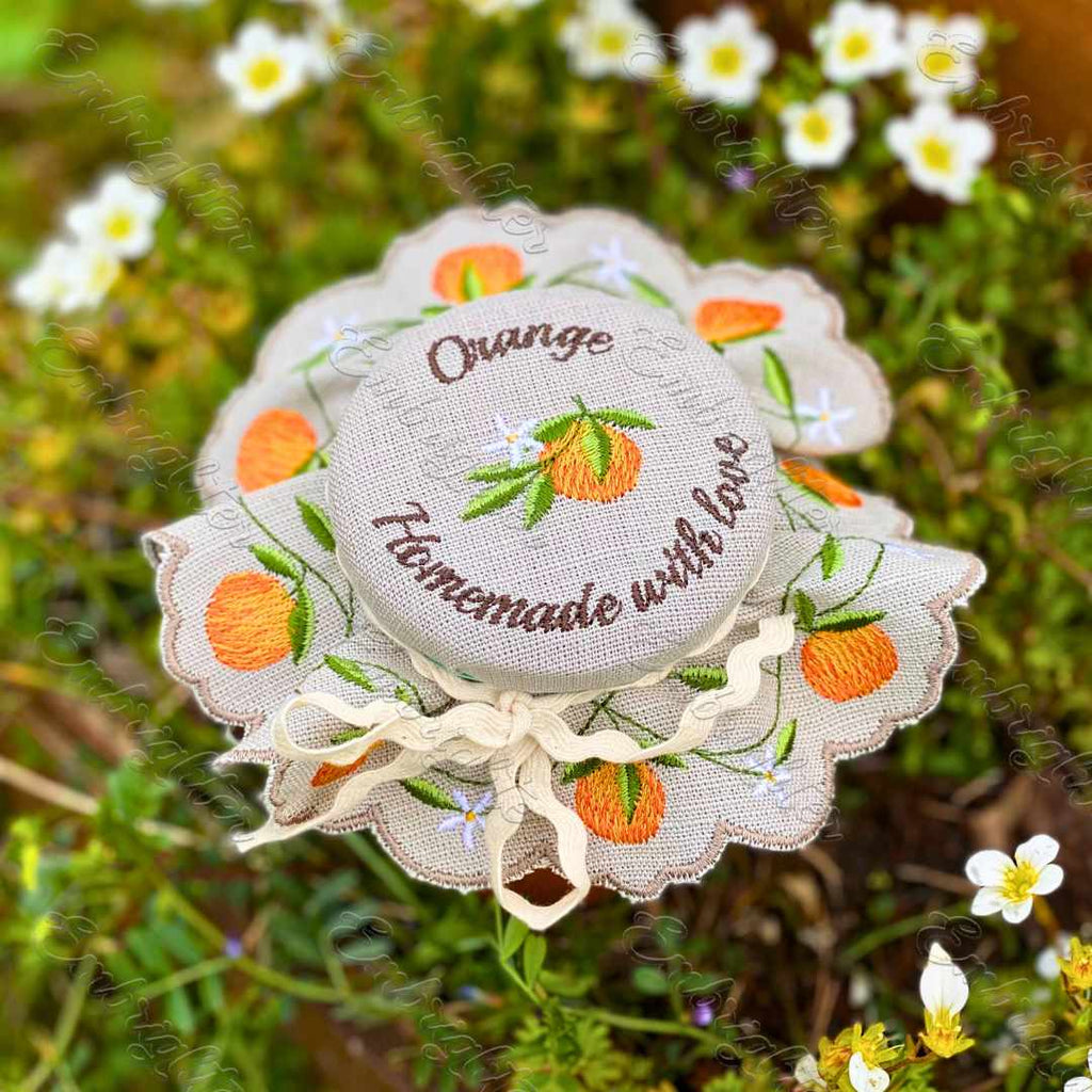 ITH Orange jam jar cover embroidery design, available in two sizes ...