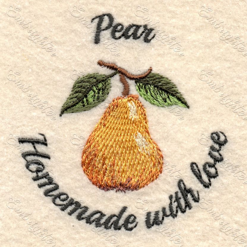Pear jar lid cover embroidery design – Embrighter