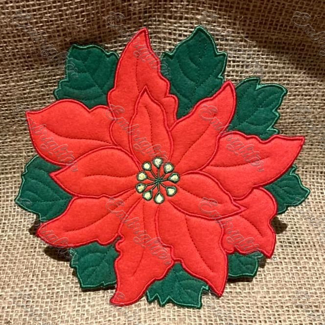 Poinsettia 2D ornament embroidery design – Embrighter