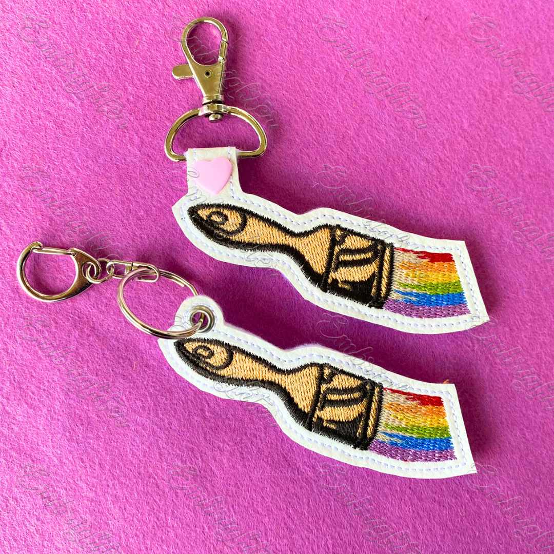 Rainbow paintbrush keychain ITH embroidery design – Embrighter
