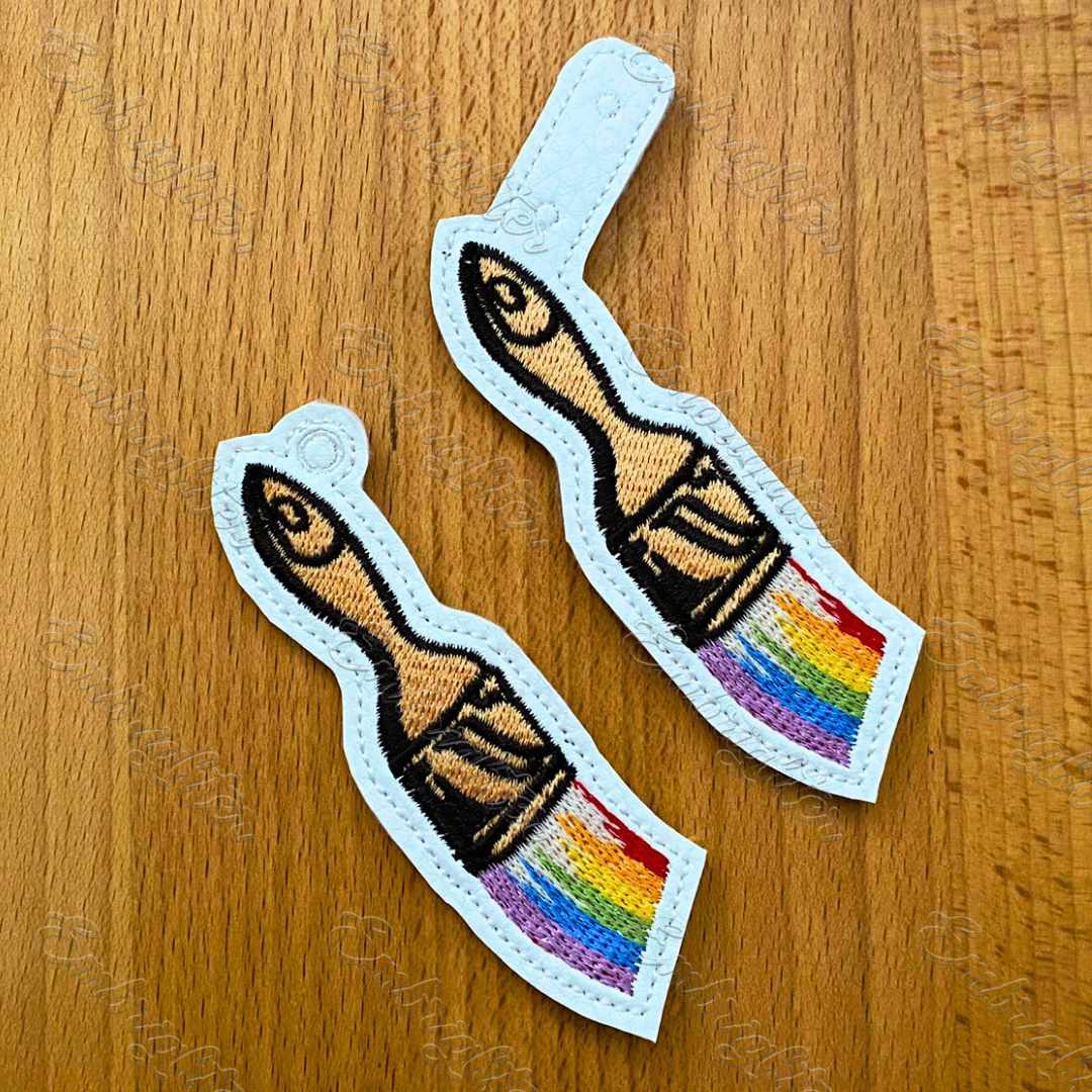 Rainbow paintbrush keychain ITH embroidery design – Embrighter
