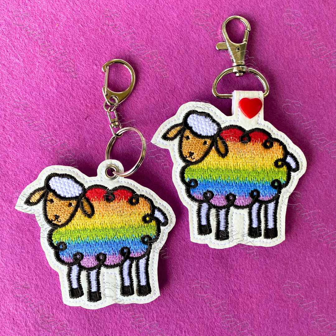 Rainbow sheep keychain ITH embroidery design – Embrighter