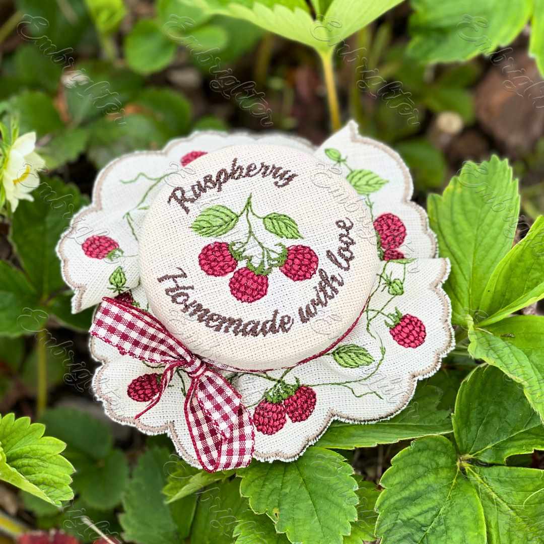 ITH Raspberry jam jar cover embroidery design, available in two sizes ...