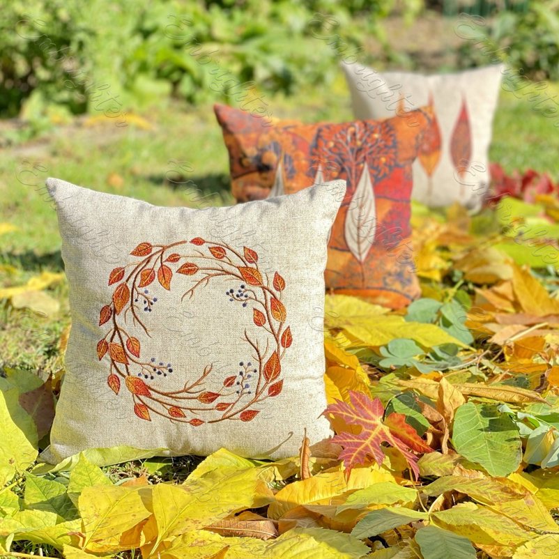 Three golden glow autumn leaves, applique machine embroidery design ...