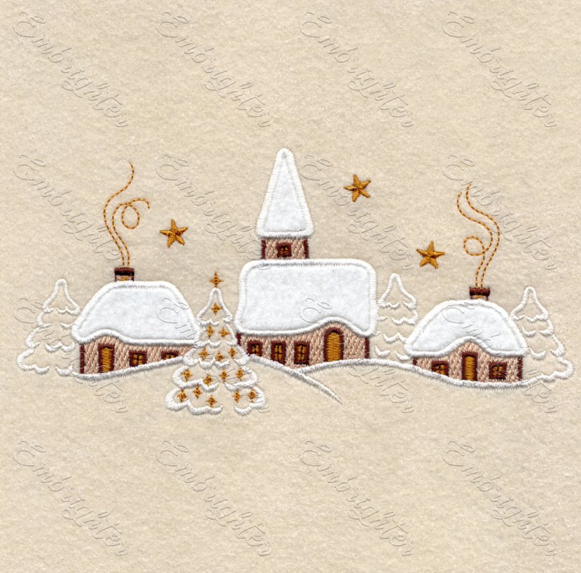 With and without applique Christmas winter village embroidery design ...