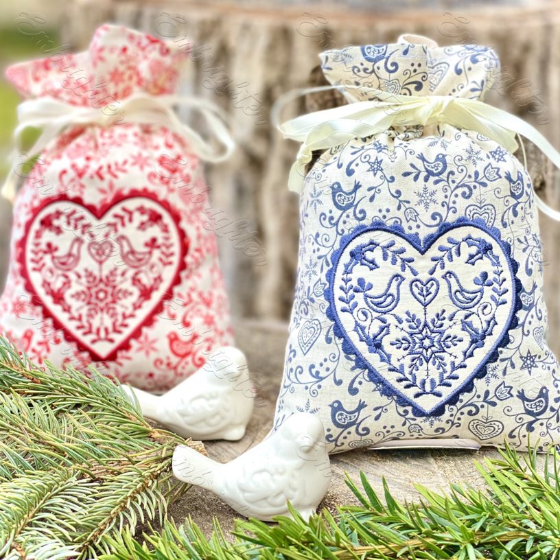 Applique Christmas heart with birds machine embroidery design – Embrighter