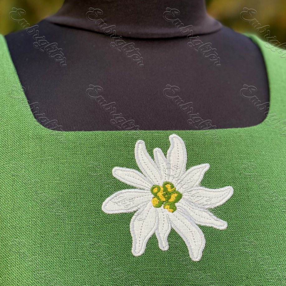 Applique edelweiss flower embroidery design – Embrighter