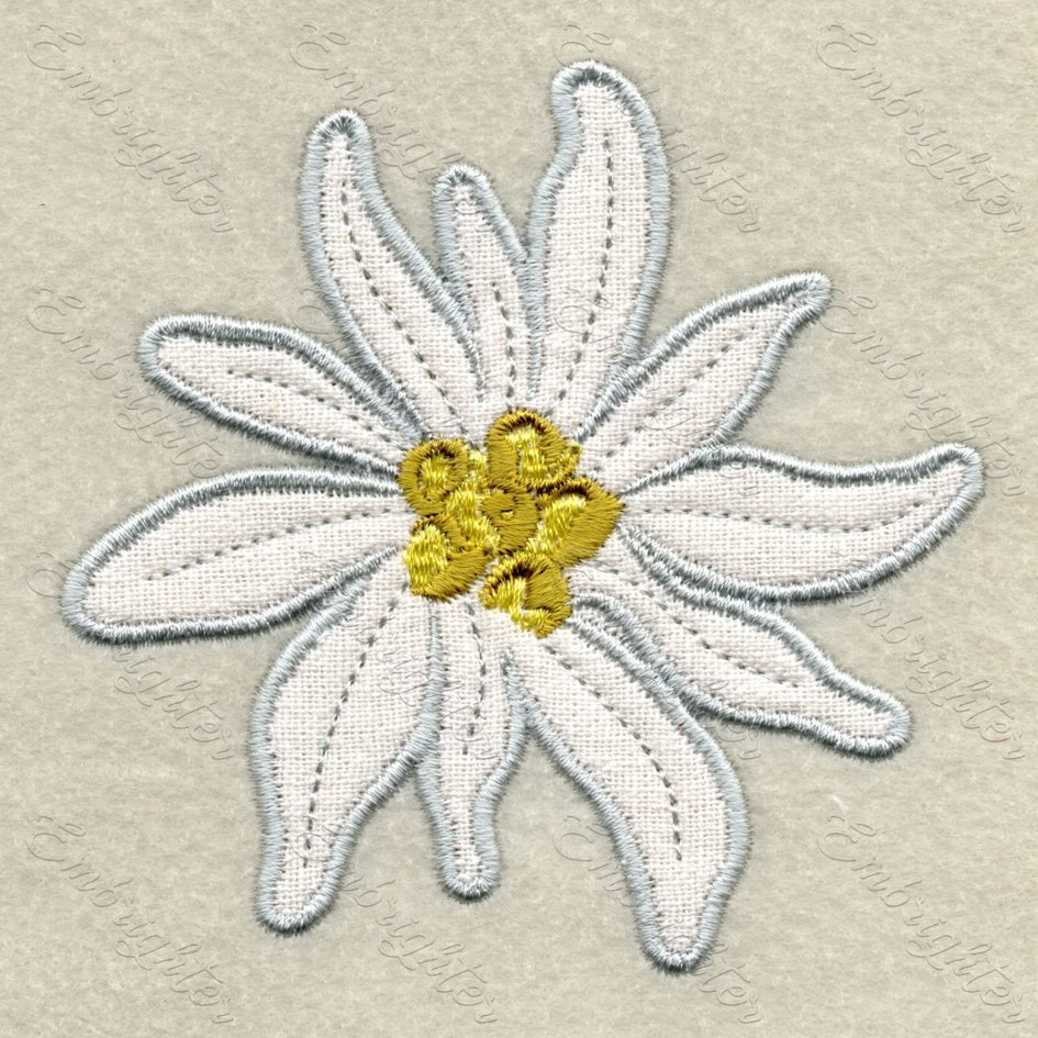 Applique edelweiss flower embroidery design – Embrighter