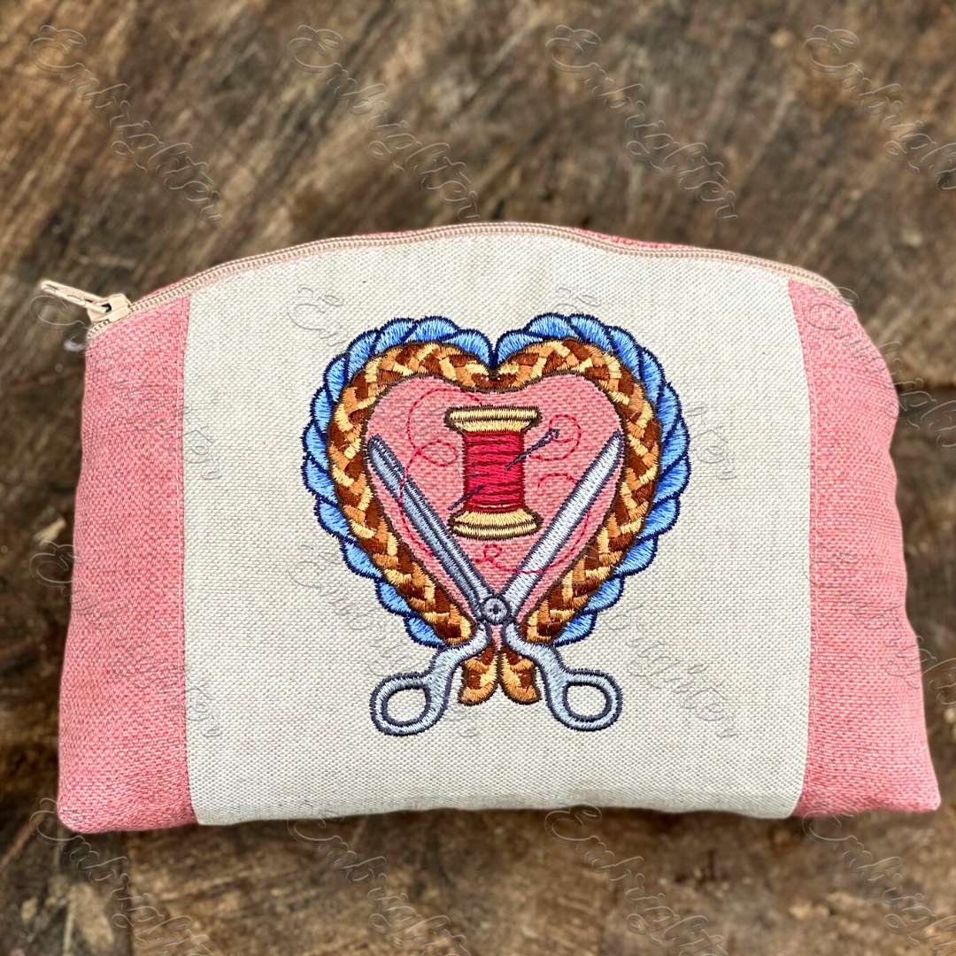 Scissors and thread in heart machine embroidery design – Embrighter