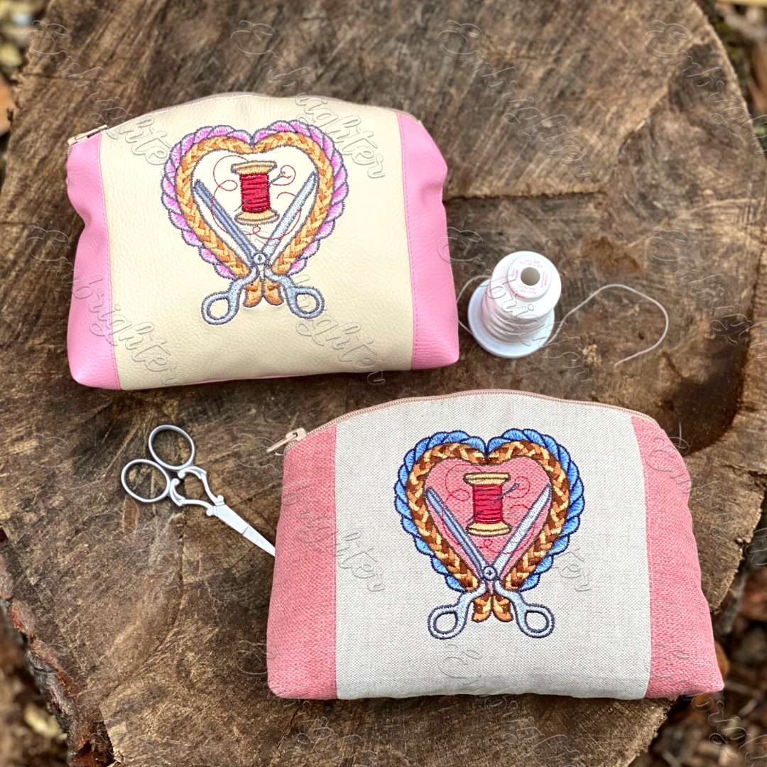 Scissors and thread in heart machine embroidery design – Embrighter