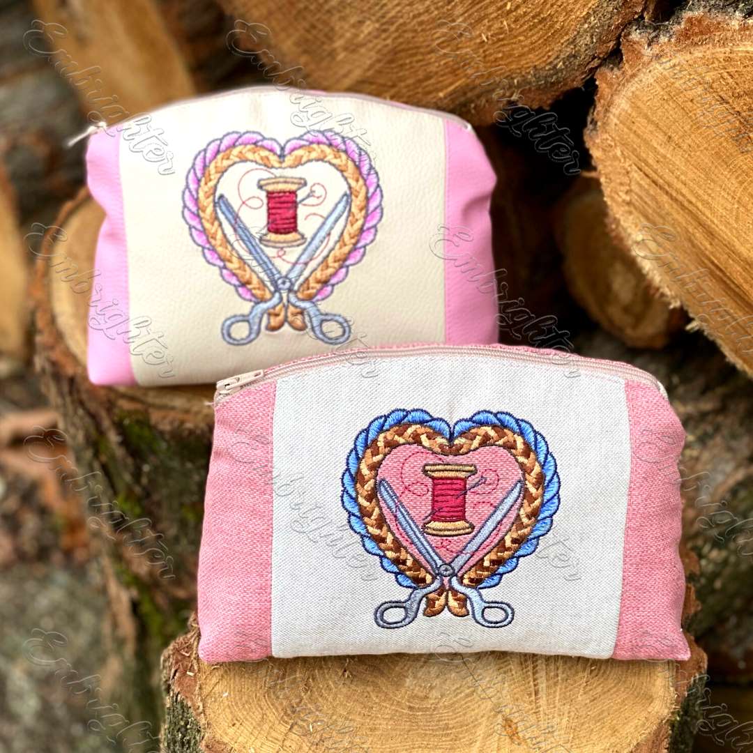 Scissors and thread in heart machine embroidery design – Embrighter