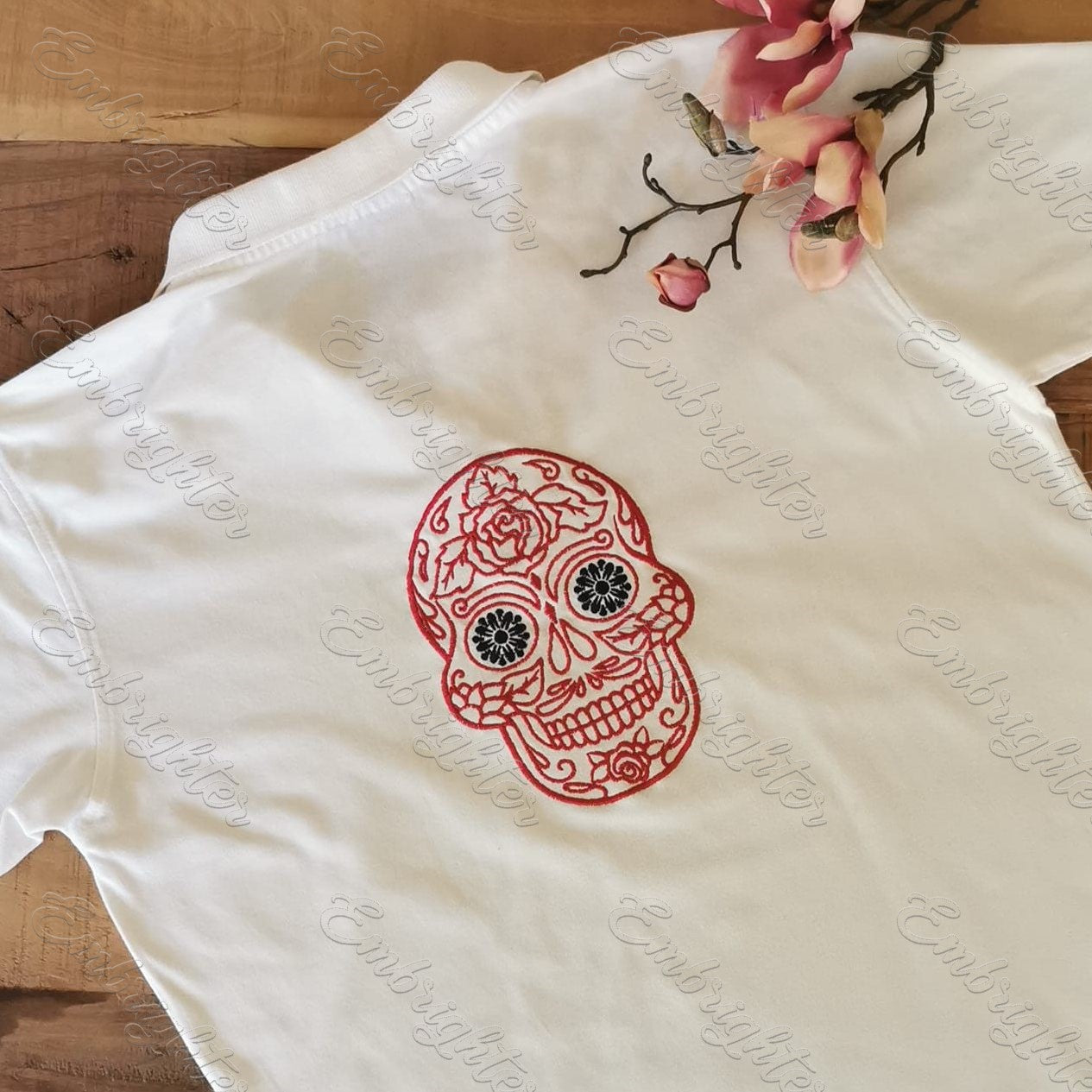 Calavera skull embroidery design available in two sizes – Embrighter