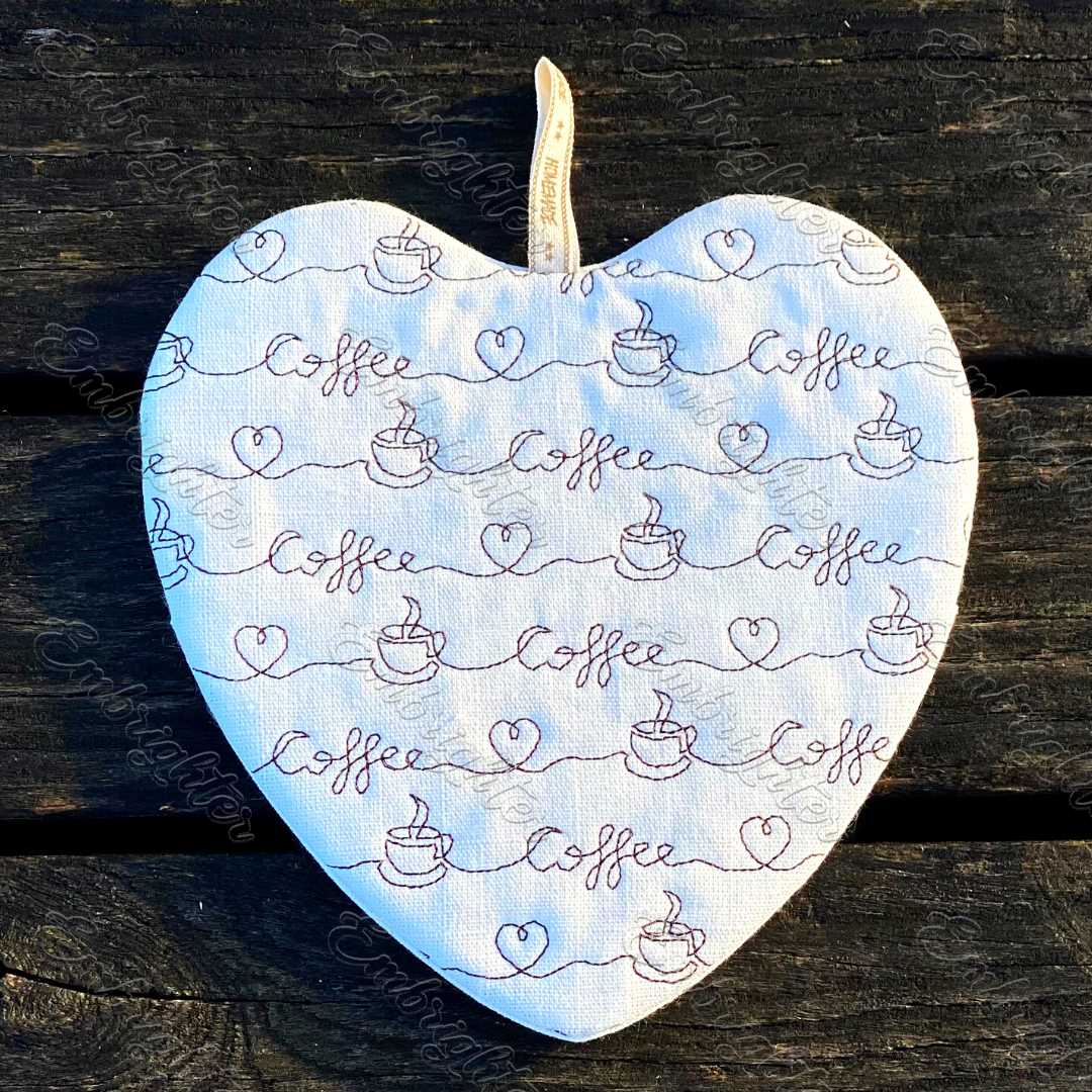 Coffee pattern ITH pot holder machine embroidery design set – Embrighter