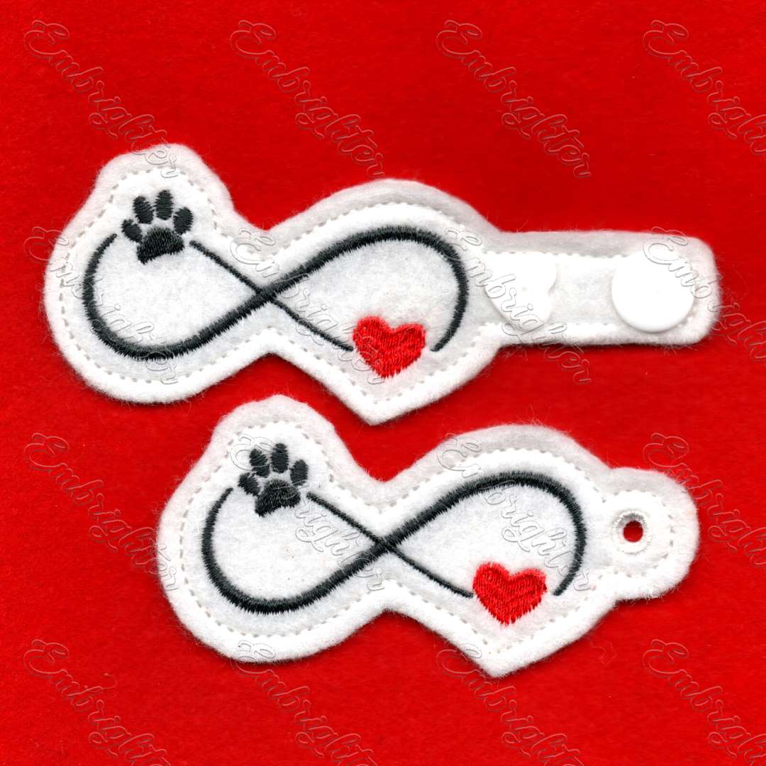 Dog paw and heart infinity keychain embroidery design – Embrighter