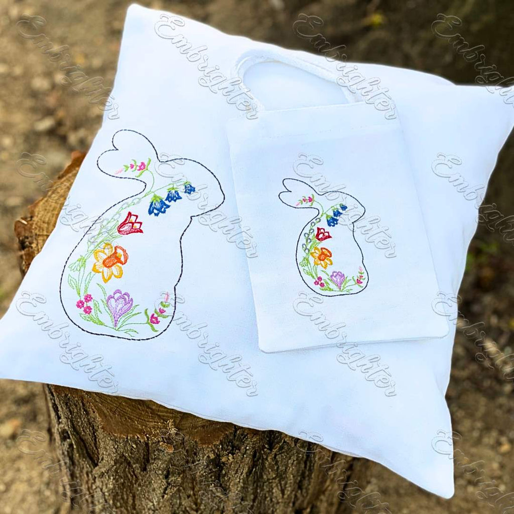 Flower bunny embroidery design in two sizes – Embrighter