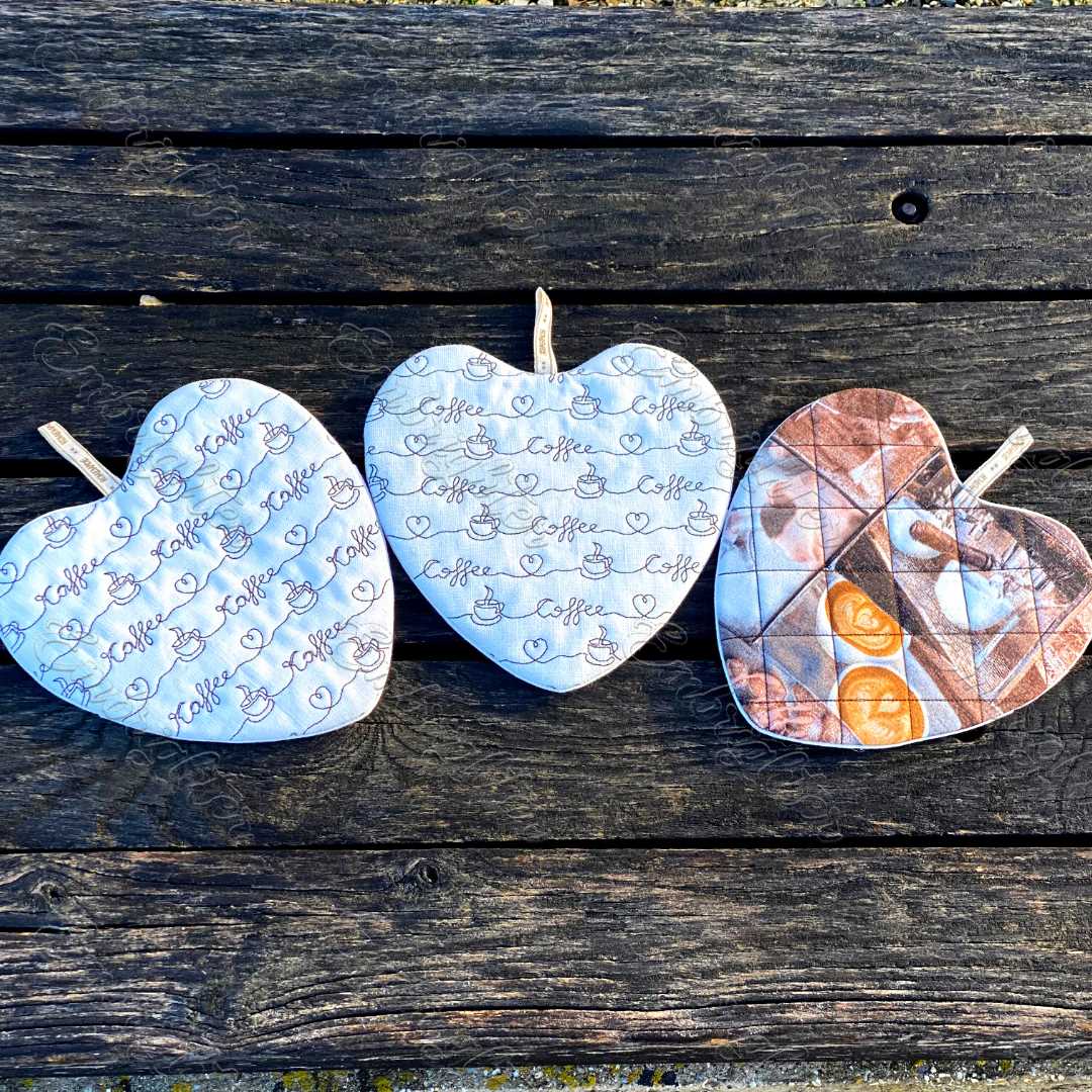 Coffee pattern ITH pot holder - heart shaped machine embroidery design ...