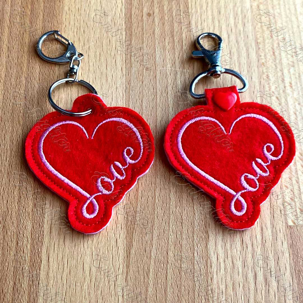 Love heart keychain machine embroidery design – Embrighter