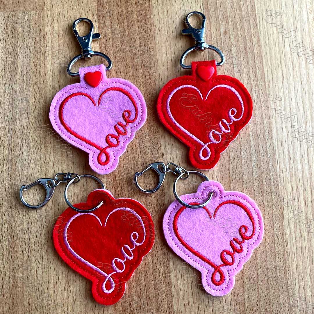 Love heart keychain machine embroidery design – Embrighter