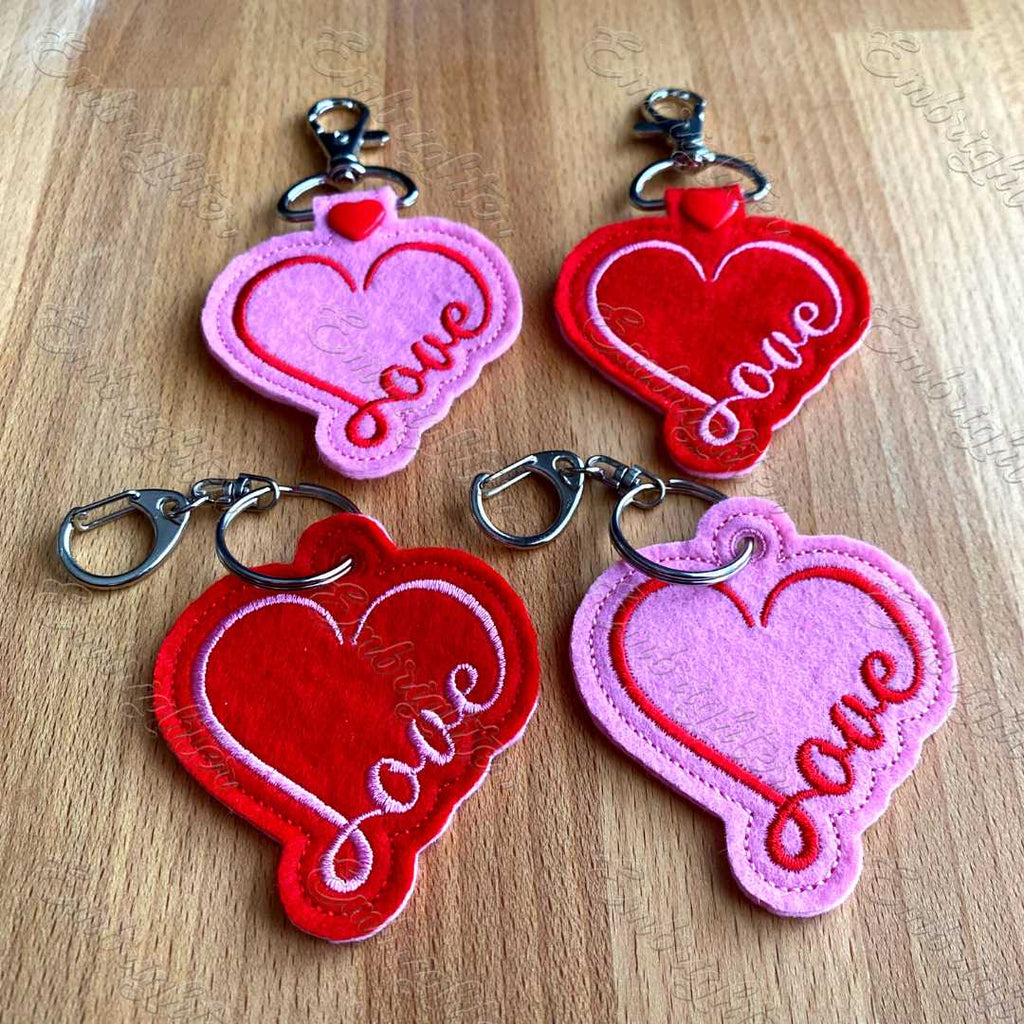 Love heart keychain machine embroidery design – Embrighter
