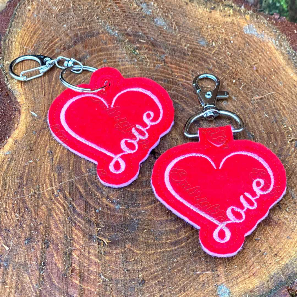 Love heart keychain machine embroidery design – Embrighter