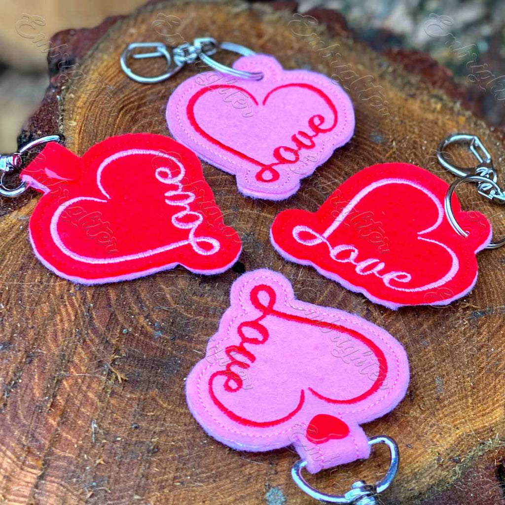 Love heart keychain machine embroidery design – Embrighter