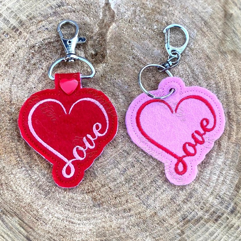 Six heart keychains ITH embroidery design set – Embrighter
