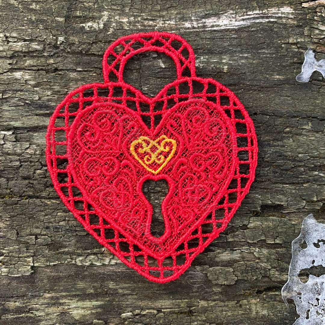 Free standing lace love lock with key machine embroidery design set ...